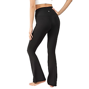 Yogalicious Squat Proof Flare Leg Yoga Pants with High Crossover Waistband - Black - Medium