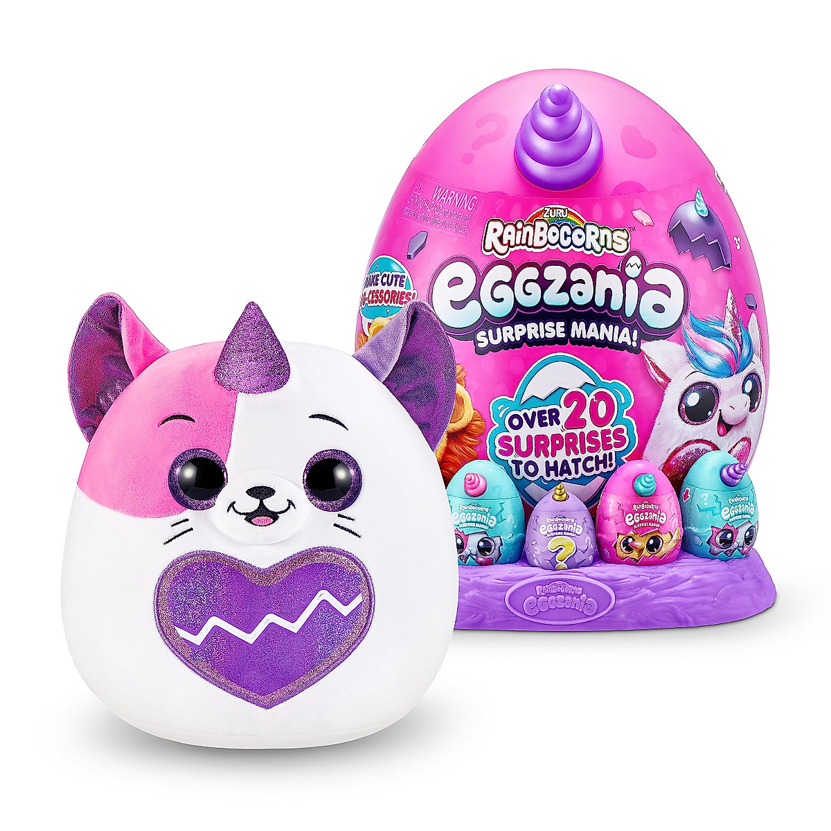 Rainbocorns Eggzania Surprise Mania Series 1 (Kitten) by ZURU, Collectible Plush Stuffed Animal, 5 Mini Eggs, Stickers, DIY Jewelry, Slime, Ages 3+ for Girls, Children