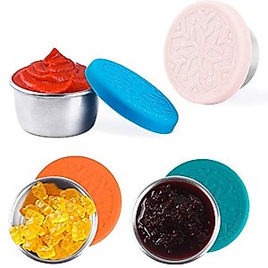 Salad Dressing Container To Go, 4x1.6oz Stainless Steel Condiment Containers with Lids, Premium Silicone, Leakproof and Reusable Small Containers with Lids