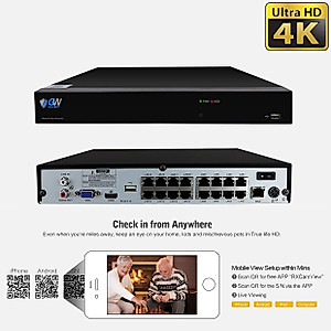 GW 16 Channel 4K NVR 8MP 4K AI Smart Home Security Camera System, (8) Dome and (8) Bullet Built-in Microphone Audio Recording HD 2160P 4K IP PoE Cameras, Face Recognition/Human/Vehicle Detection