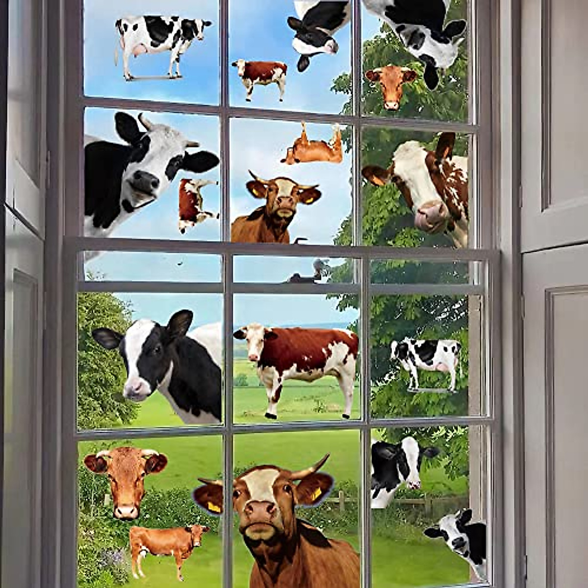 Runtoo Funny Cow Wall Decal Peeking Animal Stickers Window Clings for Kids Bedroom Nursery Farmhouse Wood Decor