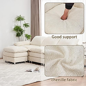 101.6" Small Modular sectional Sofa,Living Room Comfort Cloud Couch sectional, Modern Dark 3-Seater Cloud Sofa，Modular Sofa with Ottoman，Comfortable upholstered Furniture. for Apartment Office(White)