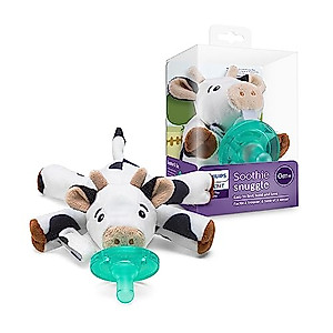 Philips Avent Soothie Snuggle Pacifier Holder with Detachable Pacifier, 0m+, Cow, SCF347/05