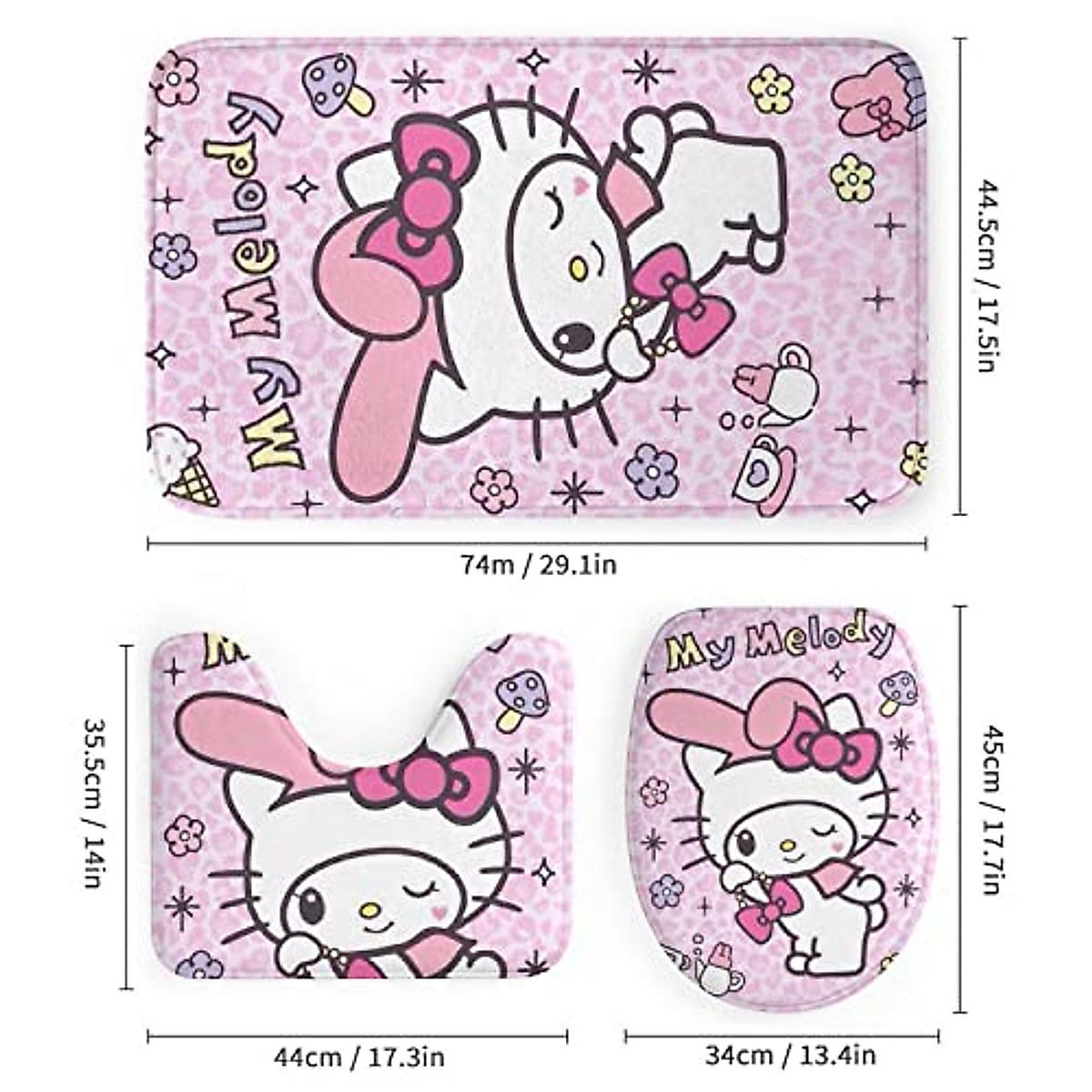fmsnupz 4PCS Anime Shower Curtain Set, Cute Bathroom Decor with Non-Slip Rugs, Toilet Lid Cover and Bath Mat, Waterproof Fabric Shower Curtains with 12 Hooks, 70.8"x70.8"