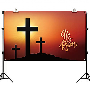 Pudodo He is Risen Backdrop Banner Easter Christian Cross Religious Holiday Party Photography Background Wall Decoration