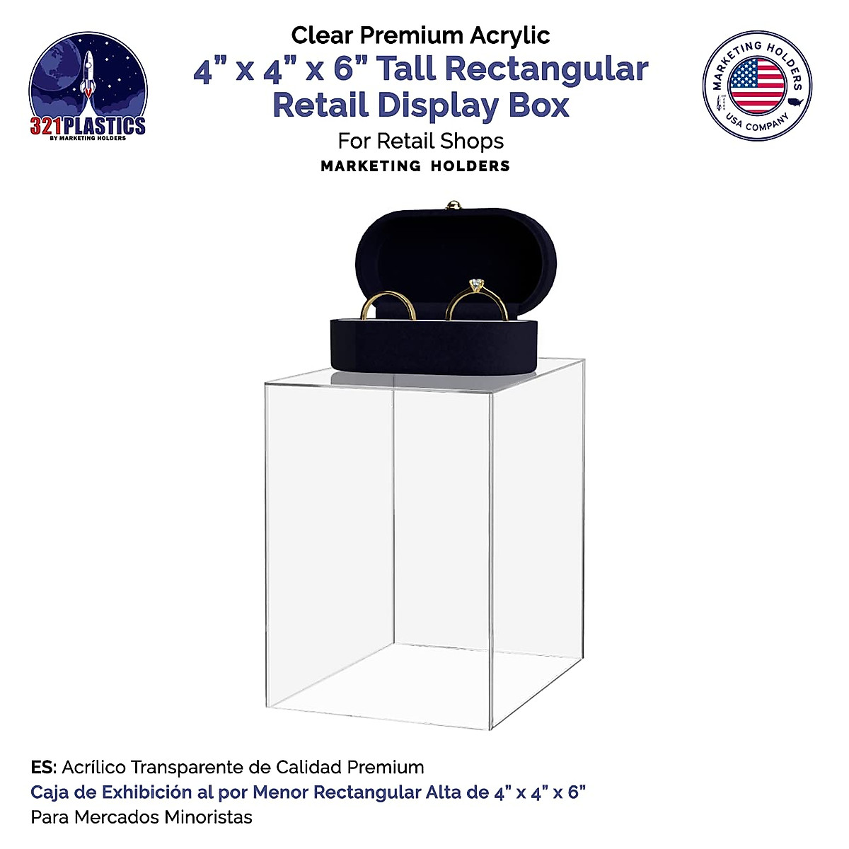 4" x 4" x 6" Clear Acrylic Display Box with One Open Side No Lid Versatile Rectangular Plexiglass Retail Product Riser or Merchandise Storage Bin by Marketing Holders