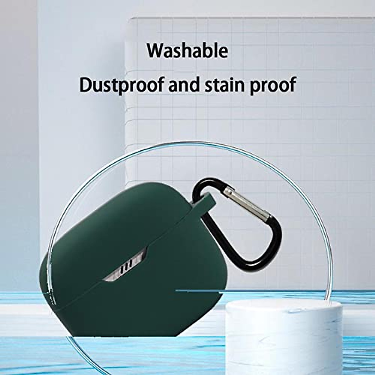 Soft Silicone Protective Case Cover Compatible with JBL Tune 130NC TWS True Wireless Earphones Shockproof Portable Cover with Carabiner（Black）