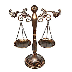 Owlgift Vintage Metal Libra Jewelry Display, Antique Scale Tray Cosmetic Organizer, Farmhouse Candleholder Lawyer of Justice, Unique Centerpiece Stand Storage – Bronze,13.6" W x 18.3" H