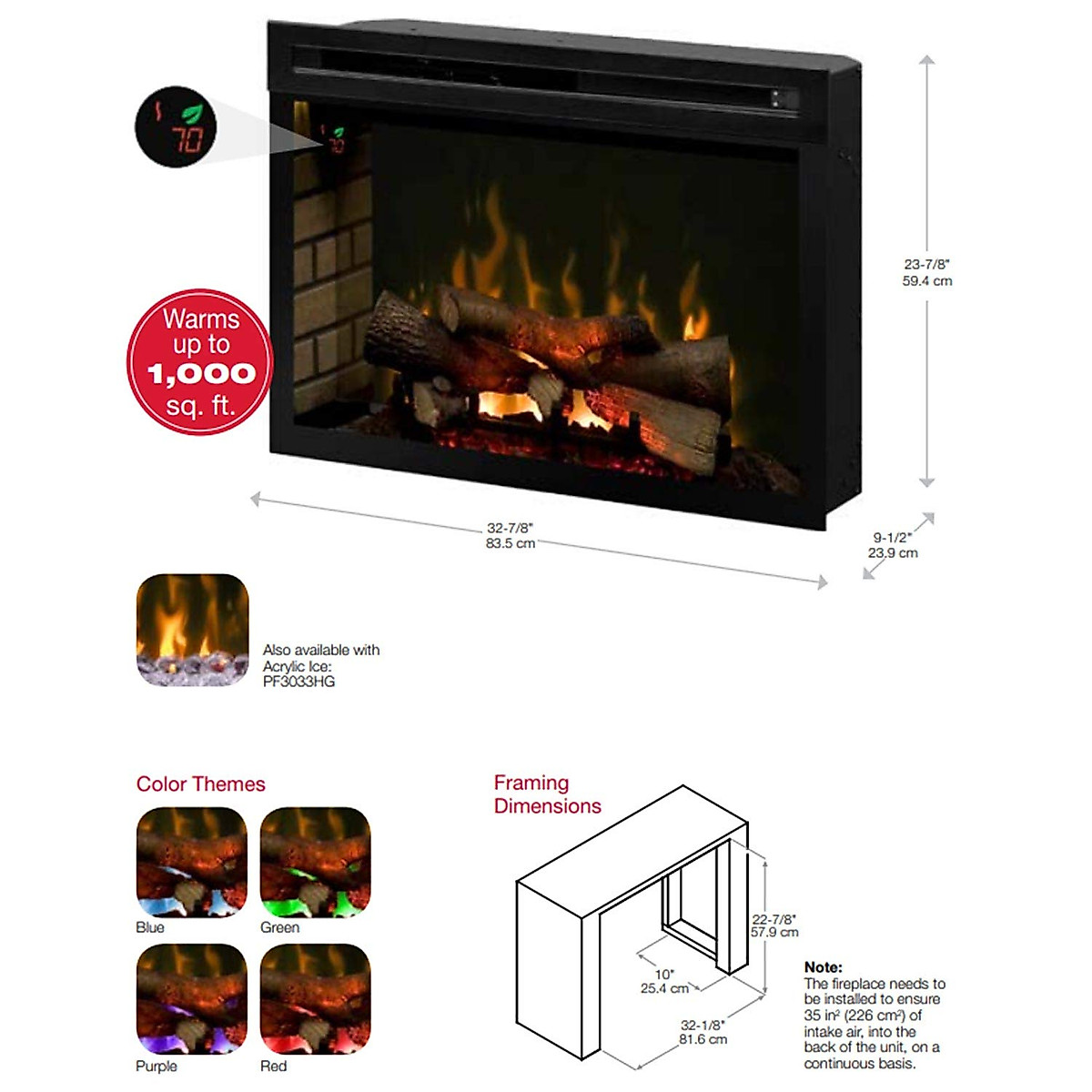 Dimplex PF3033HL Fireplace, Black