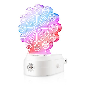 Plug in Night Light,Specmsky Ferris Wheel Night Light for Kids,3 lighting Modes RGB Night Lamp,Multi-Color Changing,LED Night Light with Dusk to Dawn Sensor for Nursery,Bedroom,Stairs,Kids' Room Decor