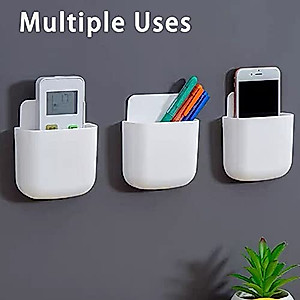 LVYOUIF 3 Pack Remote Control Holder Wall Mount Holders Hole-Free Phone Charging Organizer Pen Storage Containers For Home Office School Supply Storage (White)