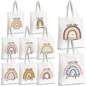 Sieral 10 Pcs Inspirational Canvas Tote Bags Bulk Teacher Tote Bags Employee Coworker Teacher Appreciation Gifts Nurse Rainbow Tote Bags with Zipper Thank You Gifts Christmas Gifts for Teacher Women