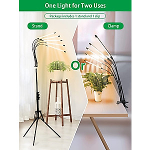 fyheart Grow Lights for Indoor Plants,Full Spectrum Grow Light with Adjustable Stand and Sturdy Clip,5 Light Tube,3 Light Modes,10 Dimmable Brightness,4/8/12 H Timer,360° Gooseneck,Remote Control