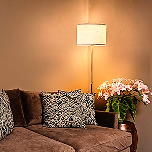 Brightech Emery LED Floor Lamp, Mid-Century Standing Lamp for Bedroom Reading, Modern Lamp for Living Rooms & Offices, Great Living Room Décor, Tall Lamp with Drum Shade & Brass Finish