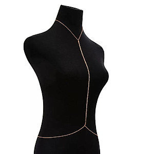 Bomine Rhinestone Body Chain Bra Crystal Bikini Body Jewelry Necklace Bikini Sexy Chains for Women and Girls (Gold)