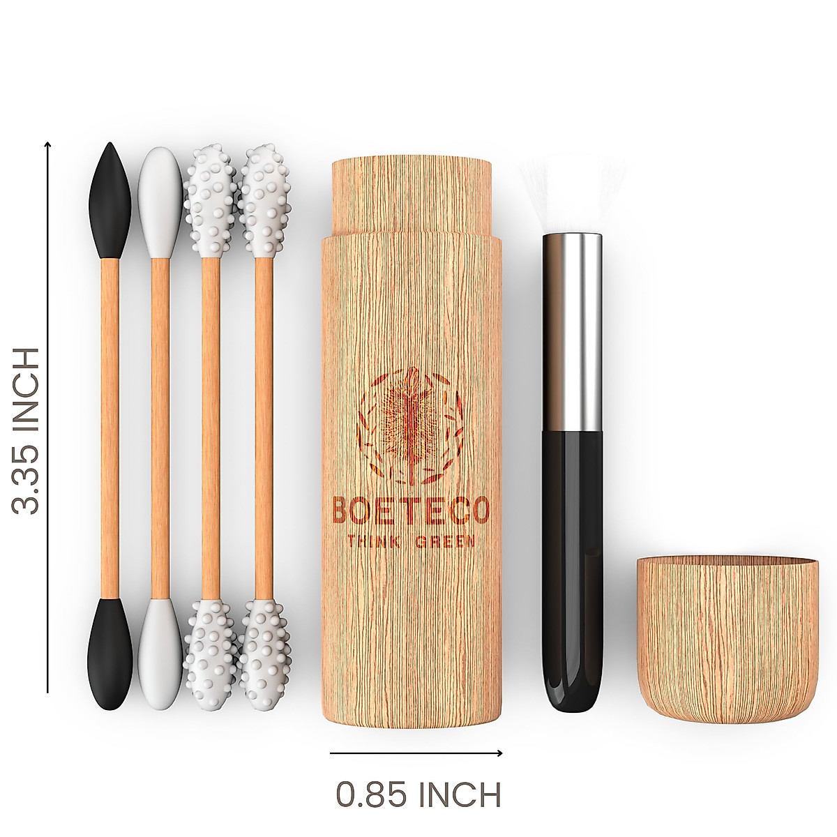BOETECO Bamboo Reusable qtip Ear Swab and Makeup Swabs Kit. 1 Case with 4 Reusable Silicone Cotton Swabs for Ears, Baby, Beauty.