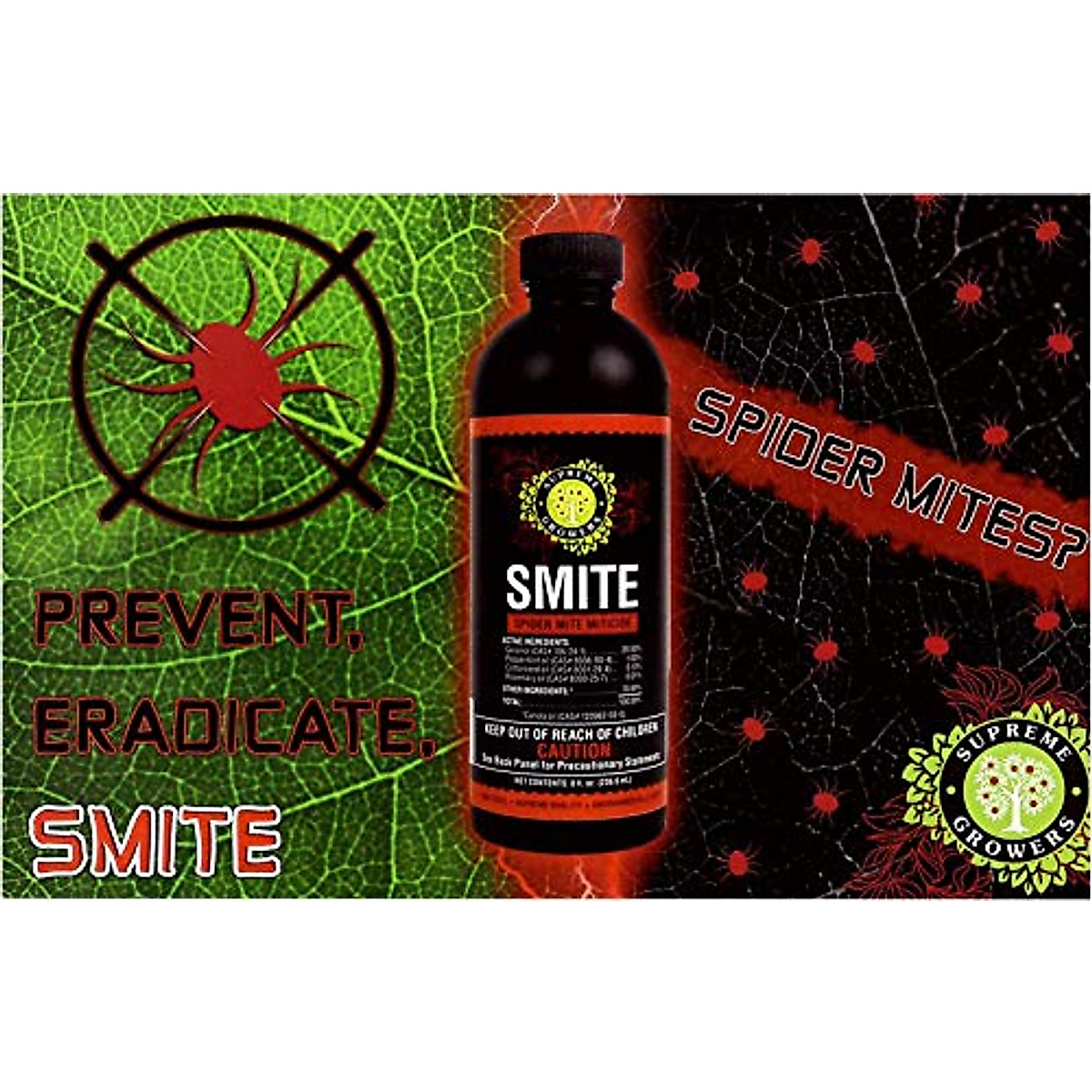 Supreme Growers Smite Spider Mite Killer, All Natural Pesticide, Non-Toxic, Biodegradable, Organic Eco Friendly Pest Control (32oz Ready to Use Spray Bottle)