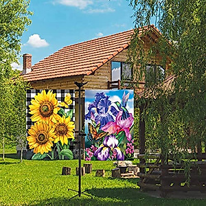 Upgraded 47 Inch Garden Flag Stand Holder Pole for Double Flags with 5 Prong Bases and Anti-Wind Clip for 12" x 18" Yard Flags Décor, Outdoor Iron Yard Flag Pole Garden Double Flags Holder