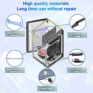 Smad Compact Mini Fridge Quiet No Noise Absorption Refrigerator with Lock 40L Truck Fridge 110V/12V Refrigerator 1.4 cu.ft, Black