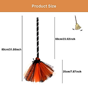 Halloween Witch Broom Plastic Witch Broomstick with Detachable Handle, Halloween Cosplay Costume Props, Halloween Masquerade Dress Up Costume Decoration, Witch Flying Broomstick (Orange)