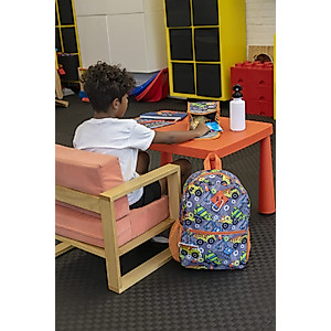 Boys 6 in 1 School Backpack Set with Lunch Box, Pencil Case, and Water Bottle Attached for Kids Kindergarten, Elementary, and Middle School with Fun Fidget Keychains (Tough Trucks)