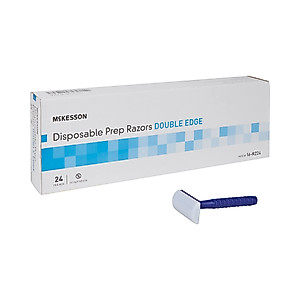 McKesson Disposable Razors [24 Count] Prep Shaving Razor, Single Blade Double Edge, Stainless Steel Blade, For Men and Women, Bulk, Blue