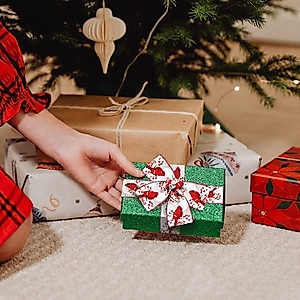 ACSENCETER Red Cardinal with Berry White Patterned Wired Ribbon for Christmas Tree Decorations, Gift Wrapping, Wedding Parties, Garlands and DIY Crafts 2.5" x 10 Yards Christmas Ribbon