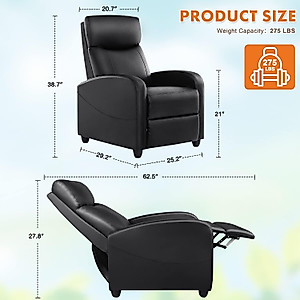 Sweetcrispy Living Room PU Leather Massage Winback Single Sofa Home Theater Adjustable Modern Reclining Chair with Padded Seat Backrest for Adults（Dark Black）