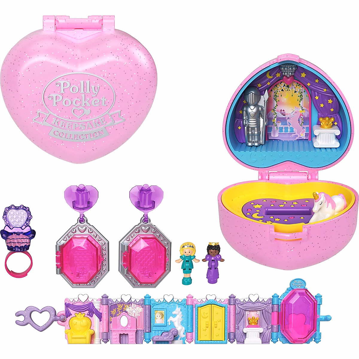 Polly Pocket Collector Compact with 2 Dolls, Keepsake Collection Royal Ball Jewelry Accessories Set, Collectible Toy with Unicorn Castle Theme