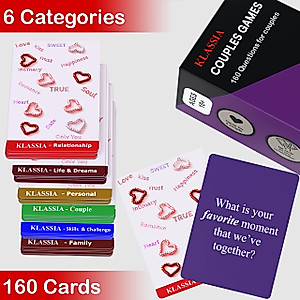 Klassia Romantic Games for Couples- Fun Conversation Cards for Better Relationship- Date Night Box- 160 Questions - Perfect Anniversary & Valentines Day Gifts for Couples