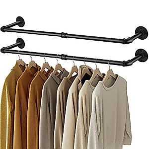 GREENSTELL Clothes Rack,36.2 Inch Industrial Pipe Wall Mounted Garment Rack,Space-Saving Hanging Clothes Rack,Heavy Duty Detachable Garment Bar,Multi-Purpose Hanging Rod for Closet 2 Base (2 Pack)