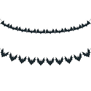 SaktopDeco 2 Pack Felt Black Bat Garland Banner Flying Bats for Fireplace Haunted House Halloween Themed Party Decorations