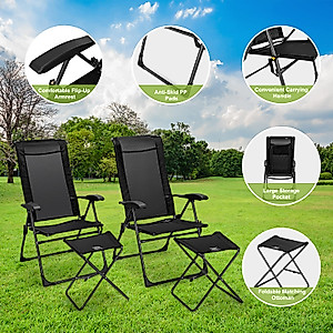 Giantex 4 Pcs Folding Patio Chairs Set 2 Pack Patio Dining Chairs with Footrest Portable Sling Chairs Camping Lawn Chairs with Adjustable Back Outdoor Bistro Chairs for Porch Garden Yard Pool