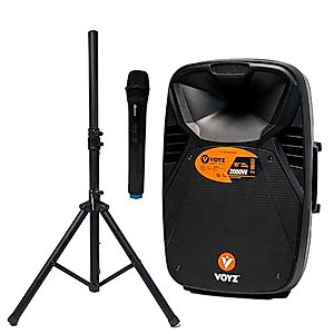 VOYZ 2000 Watt Bluetooth Portable Speaker for Parties - Two Way 15" Loudspeaker - FM Radio, USB, SD, and MP3 Player - PA with Tripod Stand and Wireless Microphone - Perfect for Karaoke (VZ-DJKIT616S)