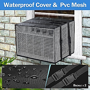 Window Air Conditioner Cover for Outside 25.5"Wx20.5"Dx18"H, Waterproof Outside Window Ac Cover, Ventilated Mesh Window Ac Unit Cover to Protect Against Cotttonwood Fluff, Leaves, Debris, Pine Needles