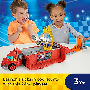 Fisher-Price Blaze and The Monster Machines Toy Car Race Track Launch & Stunts Hauler Transforming Playset for Kids Ages 3+ Years