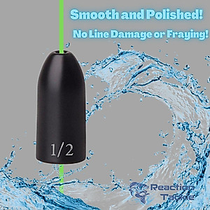 Reaction Tackle Tungsten Bullet Fishing Weights/Worm Sinkers for Bass Fishing - 3/8 Never Chip Black