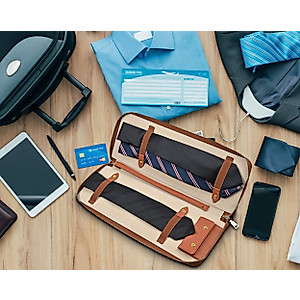 UTILE Tie PU Leather Storage Case for Travel – Holder for Mens Ties, Necktie, Bow Tie, Tie Bar and Cufflinks (17.3 x 6.7 x 1.6 Inches) (Brown, 1 Unit)