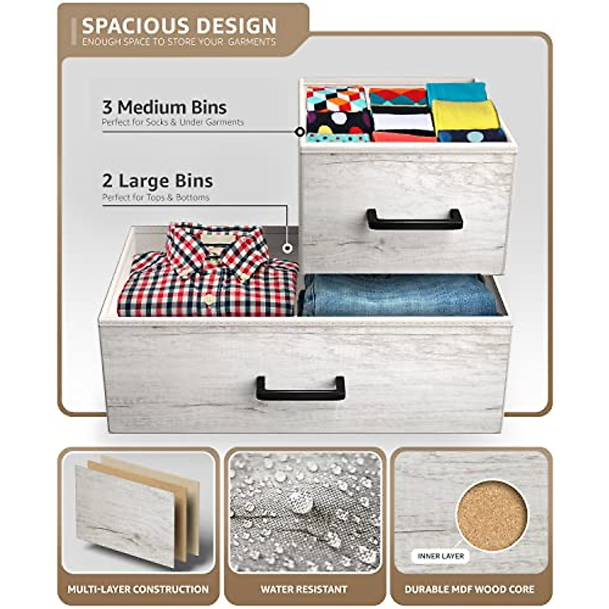 Sorbus Dresser with 5 Faux Wood Drawers - Storage Unit Organizer Chest for Clothes - Bedroom, Hallway, Living Room, Closet, & Dorm Furniture - Steel Frame, Wood Top, & Easy Pull Fabric Bins