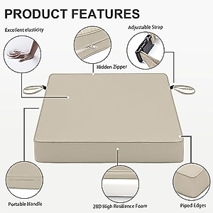 Favoyard Patio Chair Cushion 19 x 19 Inch Waterproof Outdoor Seat Cushions for Patio Furniture 3-Year Color Fastness Garden Sofa Couch Chair Pads with Handle and Adjustable Straps Set of 2, Beige