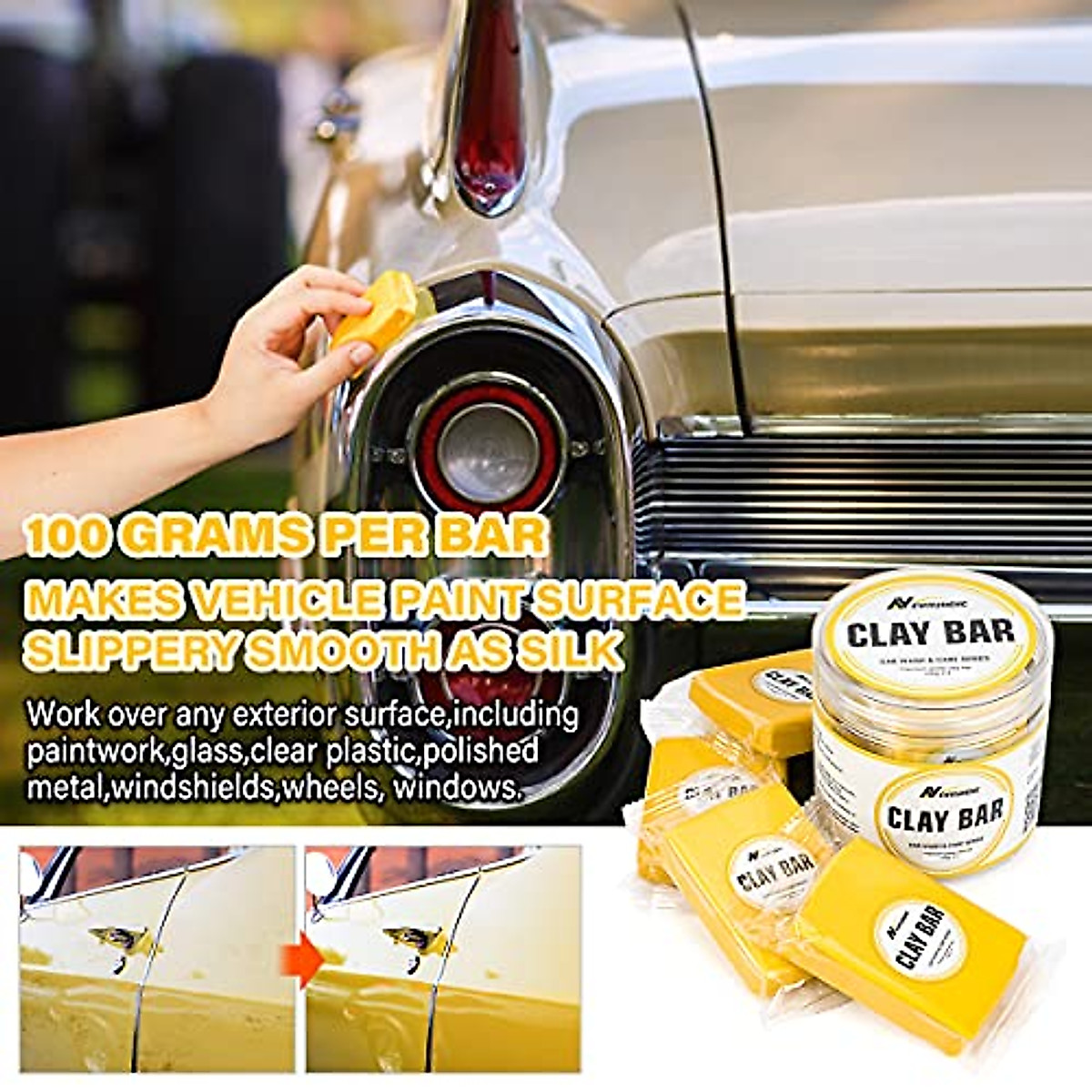 Car Clay Bar 4 Pack 400g, Premium Grade Clay Bars Detailing Magic Clay Bar Cleaner Auto Wash Bars with Washing and Adsorption Capacity for Car Wash Car Detailing Clean,RV, Bus,Glass Cleaning (4 Pack)