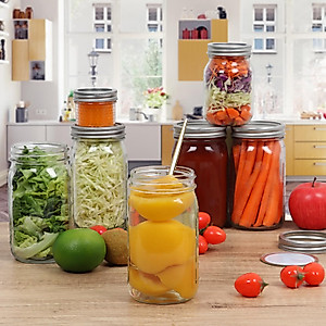 TOEKSIX Wide Mouth Mason Jars 32 oz/Quart with Airtight Lids and Bands 12 Pack, Clear Glass Jars for Canning, Preserving, Jam, Wedding Favors, Sauces, Meal Prep, Pickling, DIY Projects