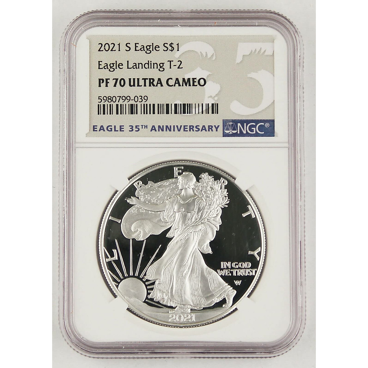 2021 S Proof American Silver Eagle Type 2 1 Oz PF-70 NGC Ultra Cameo