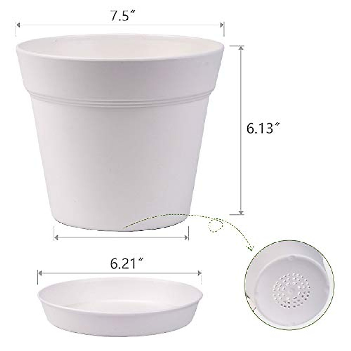 homenote Pots for Plants, 8 Pcs 7.5 inch Plastic Planters with Multiple Drainage Holes and Tray - Plant Pots for All Home Garden Flowers Succulents, Cream White