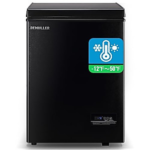 DEMULLER Deep Freezer Top Open Door Chest Freezer Mini Freezers with 2 Removable Basket Electronic Display Screen Black