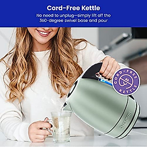 Chefman Electric Tea Kettle, 1.8 Liter Hot Water Electric Kettle Temperature Control Water Boiler with 5 Presets, Tri-Colored LED Lights, Keep Warm, Automatic Shutoff, Green