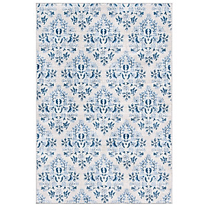 SAFAVIEH Brentwood Collection 4' x 6' Cream/Blue BNT856D Floral Shabby Chic Trellis Non-Shedding Living Room Bedroom Accent Rug