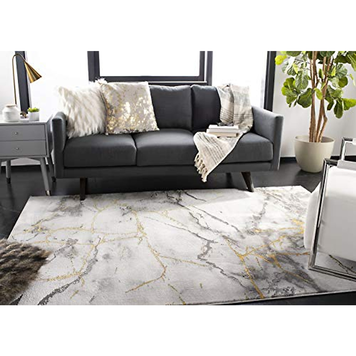 SAFAVIEH Craft Collection 5'3" x 7'6" Grey / Gold CFT877F Modern Abstract Non-Shedding Living Room Bedroom Dining Home Office Area Rug