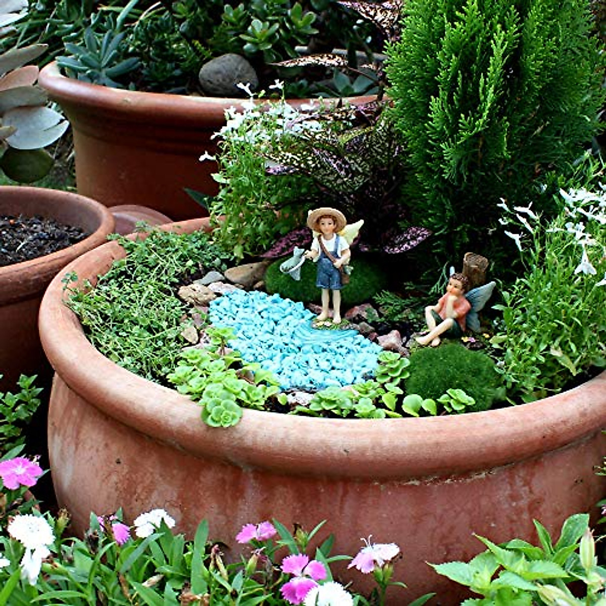 PRETMANNS Fairy Garden Fairy Figurines - Adorable Fishing Boy Garden Fairies - Small Fairies for Gardens - The Boy Fairies are Ideal Accessories for an Outdoor Miniature Garden - 2 Fairies