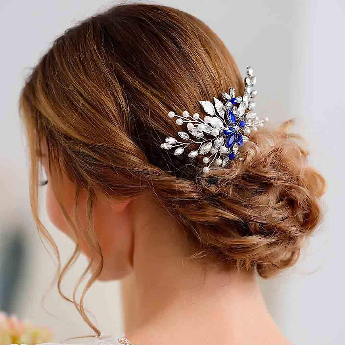 Olbye Wedding Hair Comb Blue Rhinestone Bridal Hair Accessories for Bride and Bridesmaids Wedding Hair Piece Silver